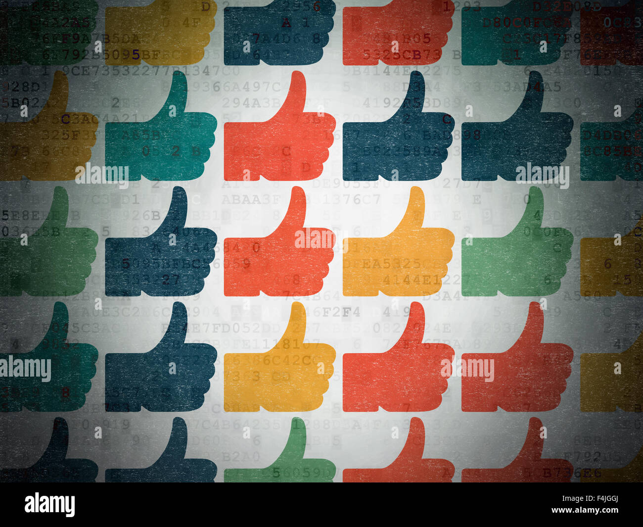 Social media concept: Thumb Up icons on Digital Paper background Stock ...