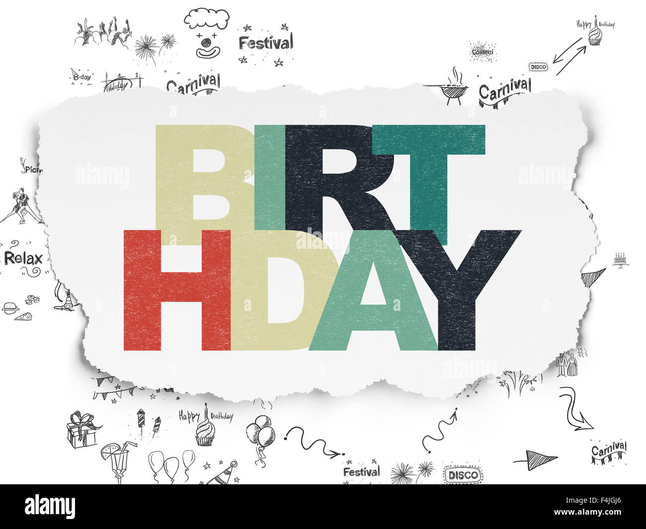 Entertainment, concept: Birthday on Torn Paper background Stock Photo ...
