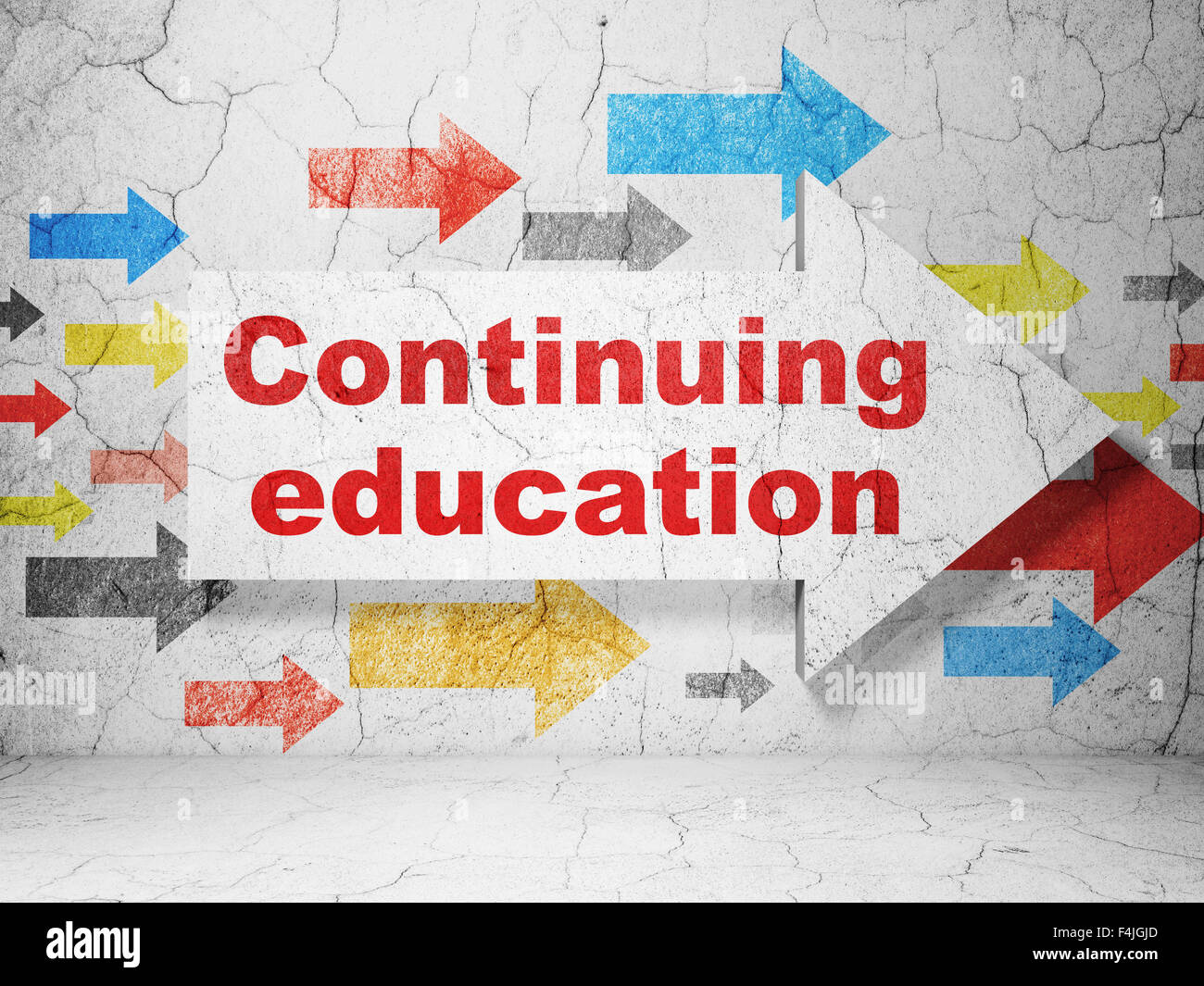 Studying concept: arrow with Continuing Education on grunge wall ...