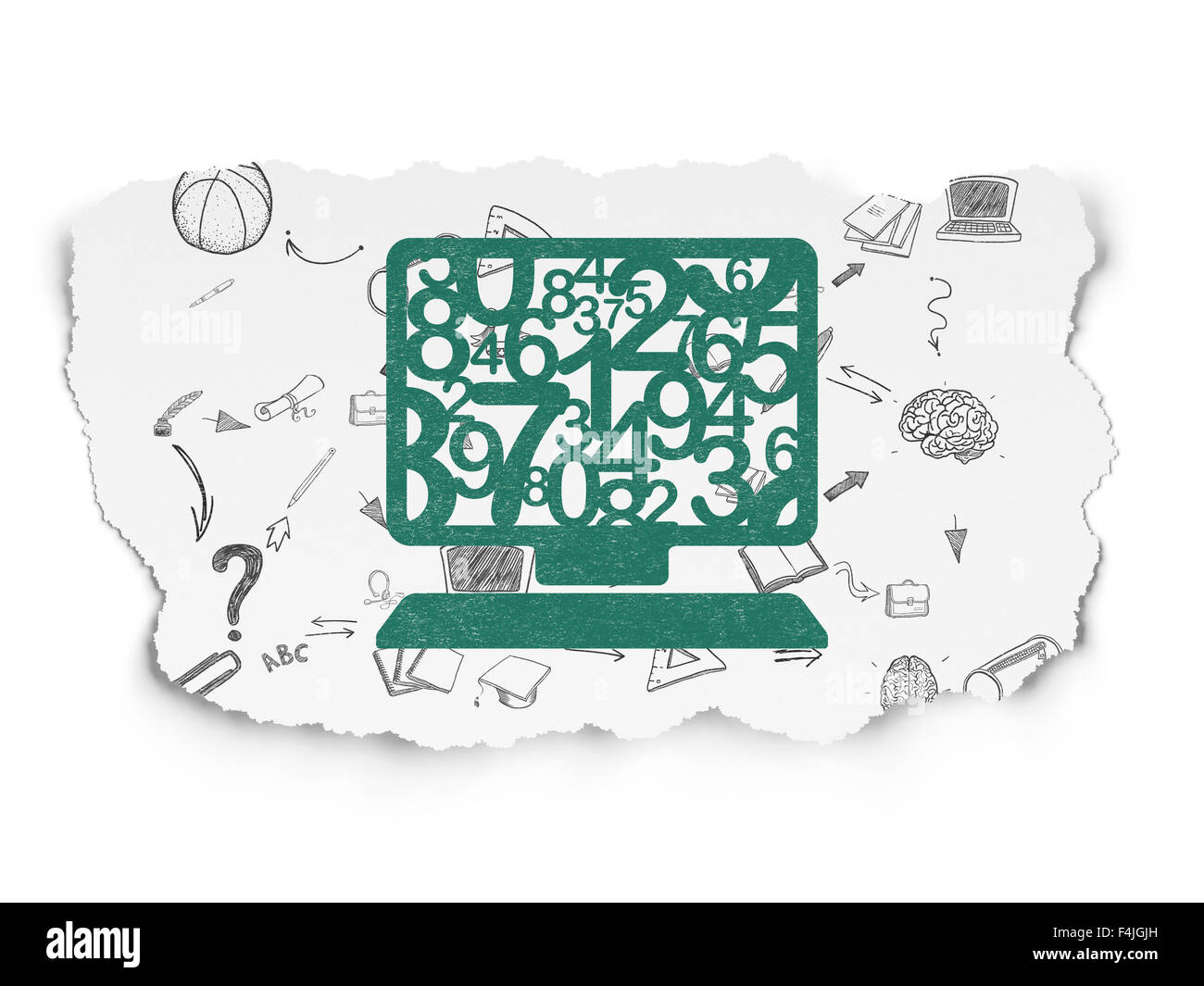 Studying concept: Computer Pc on Torn Paper background Stock Photo - Alamy