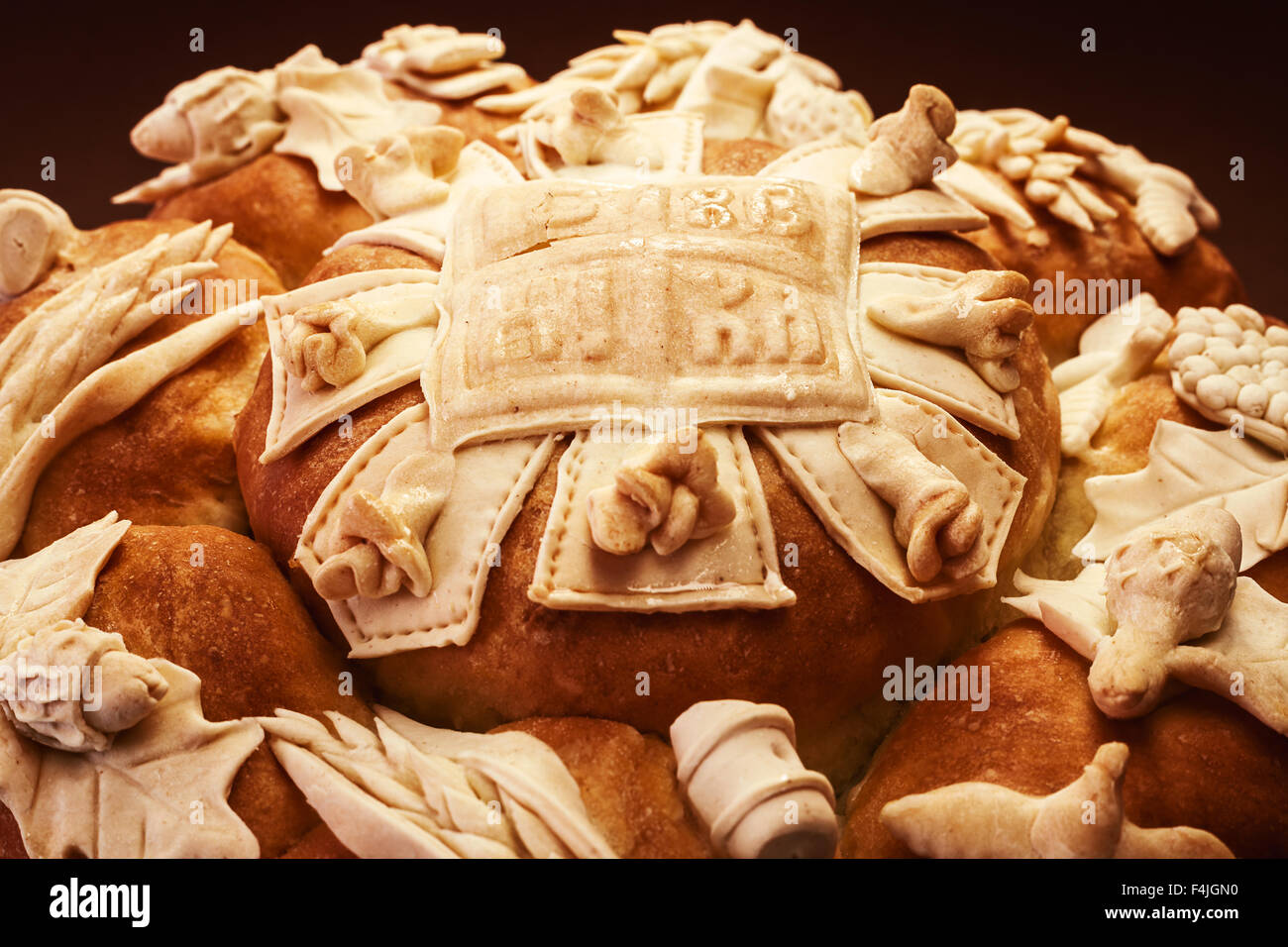 Decorated bread for celebration a saint in Orthodox faith. Serbian ...