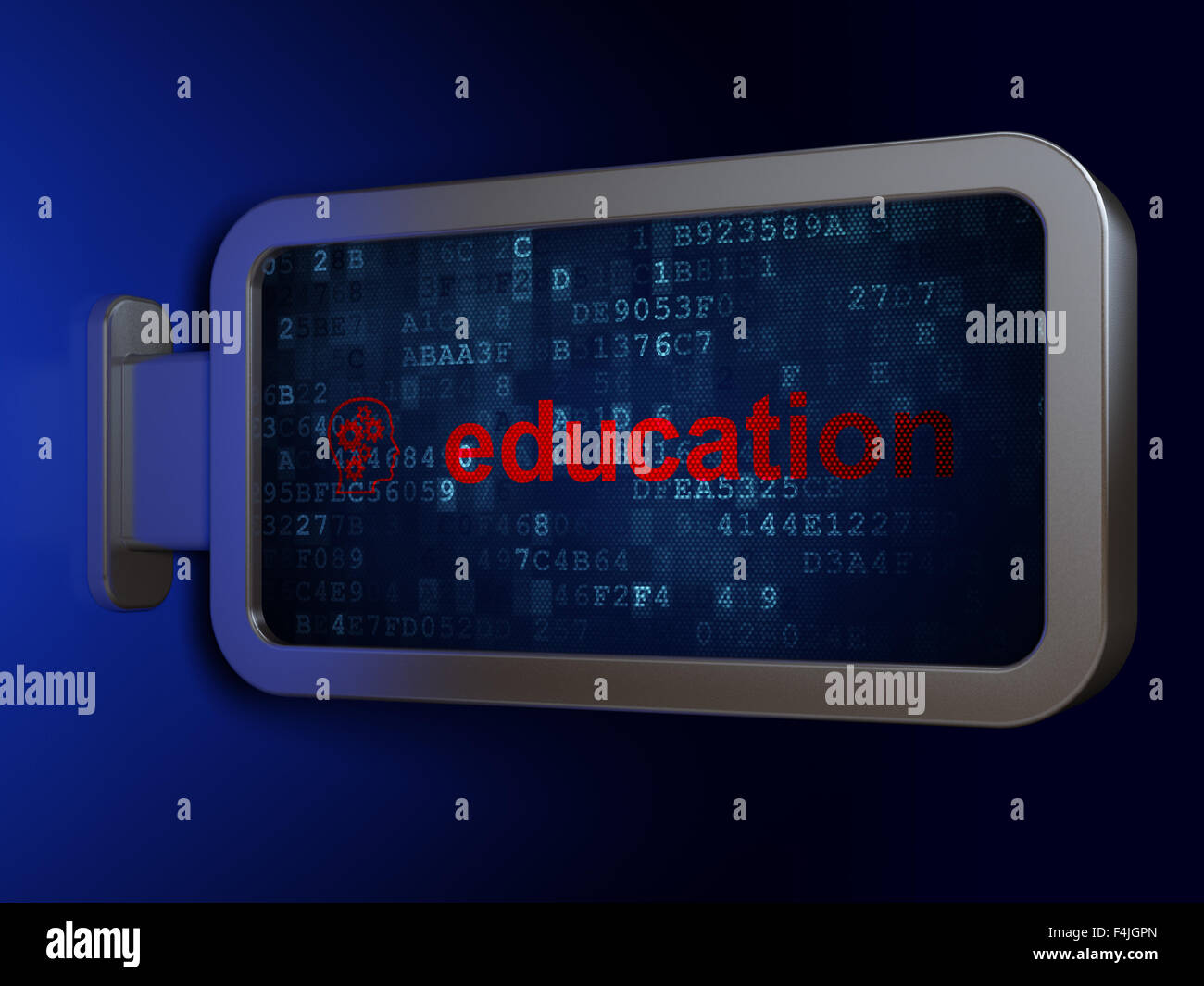 Learning concept: Education and Head With Gears on billboard background ...