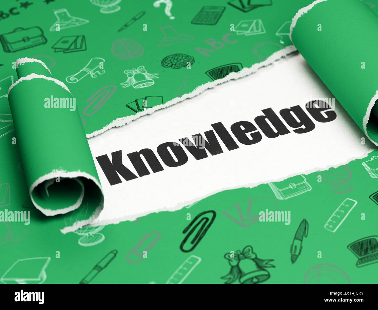 Studying concept: black text Knowledge under the piece of torn paper ...