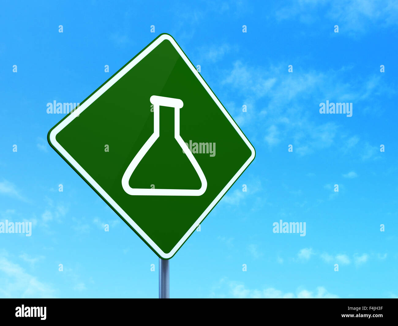Science concept: Flask on road sign background Stock Photo - Alamy