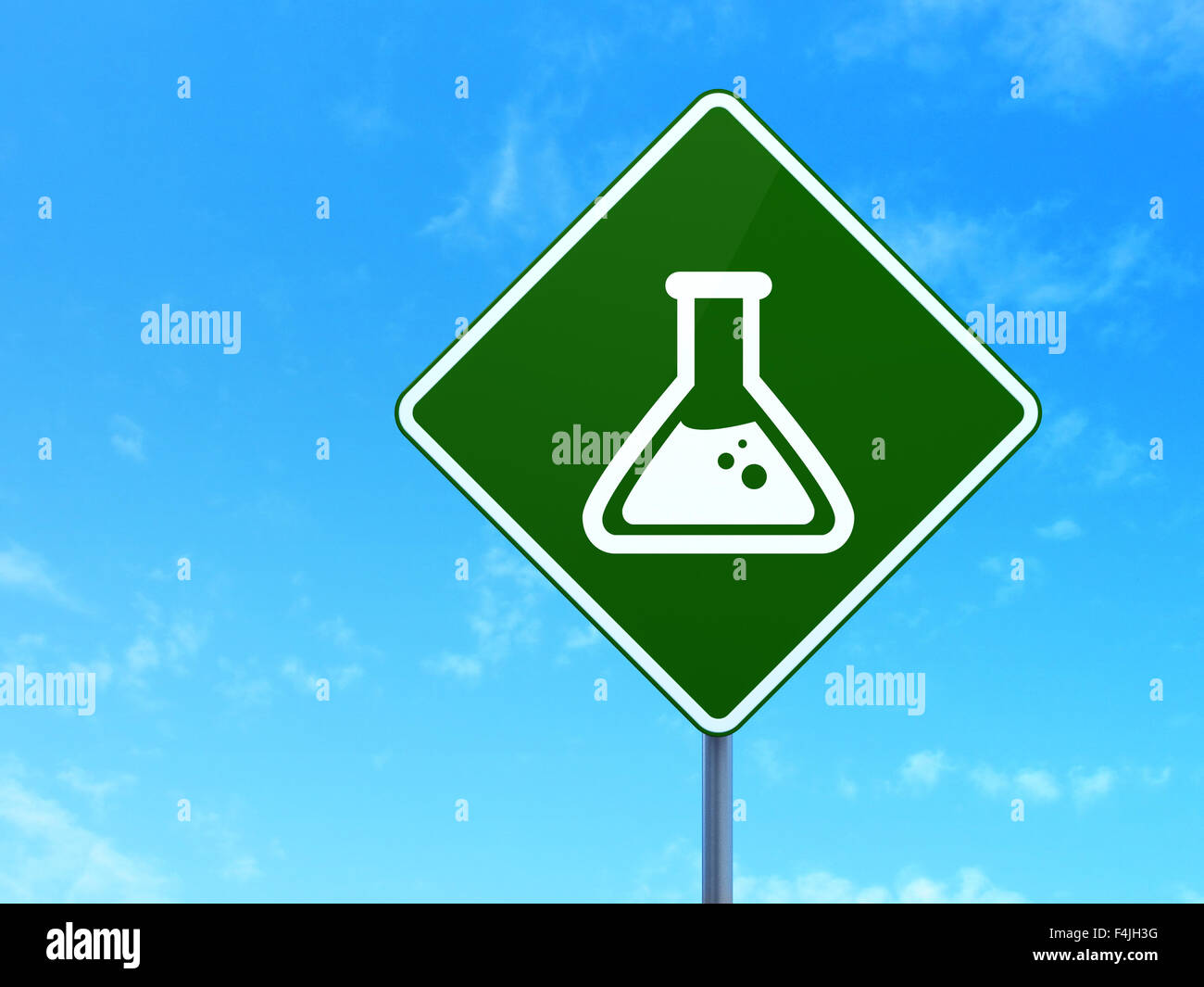 Science concept: Flask on road sign background Stock Photo - Alamy