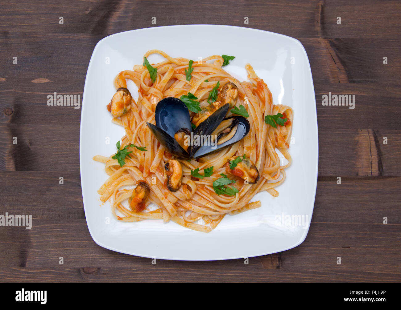 Seafood pasta top view hi-res stock photography and images - Alamy