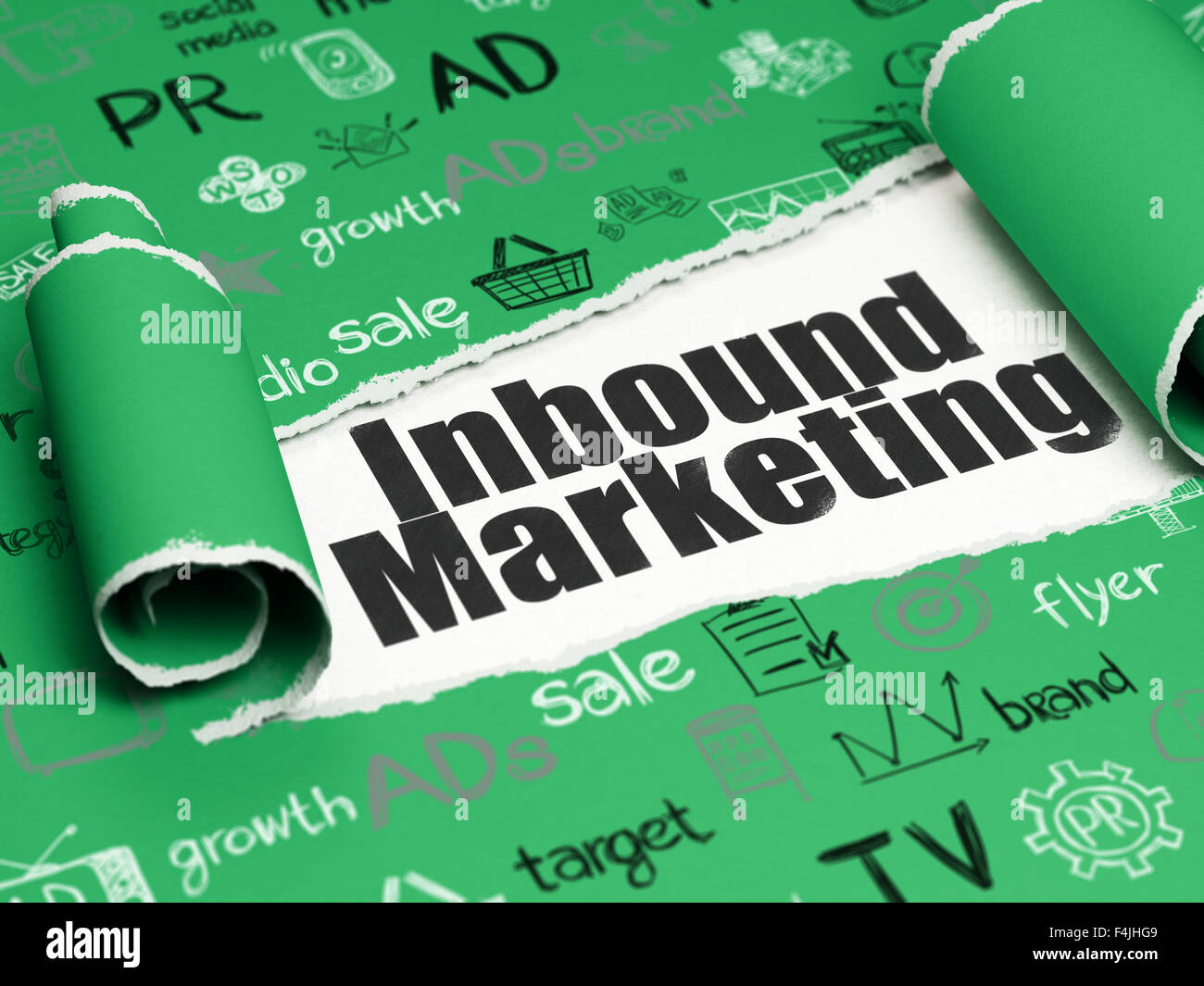 Marketing concept: black text Inbound Marketing under the piece of torn ...
