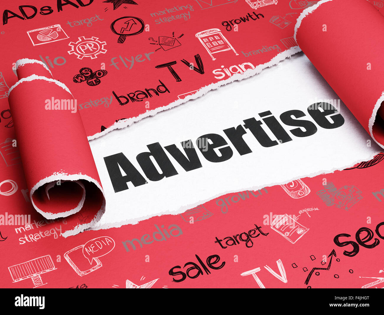 Advertising concept: black text Advertise under the piece of torn paper ...