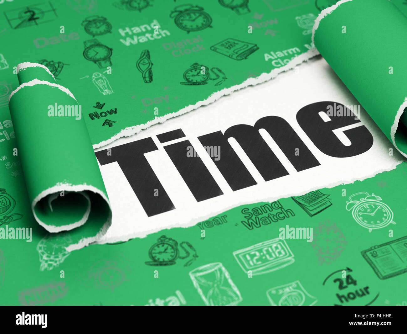 Timeline concept: black text Time under the piece of torn paper Stock ...