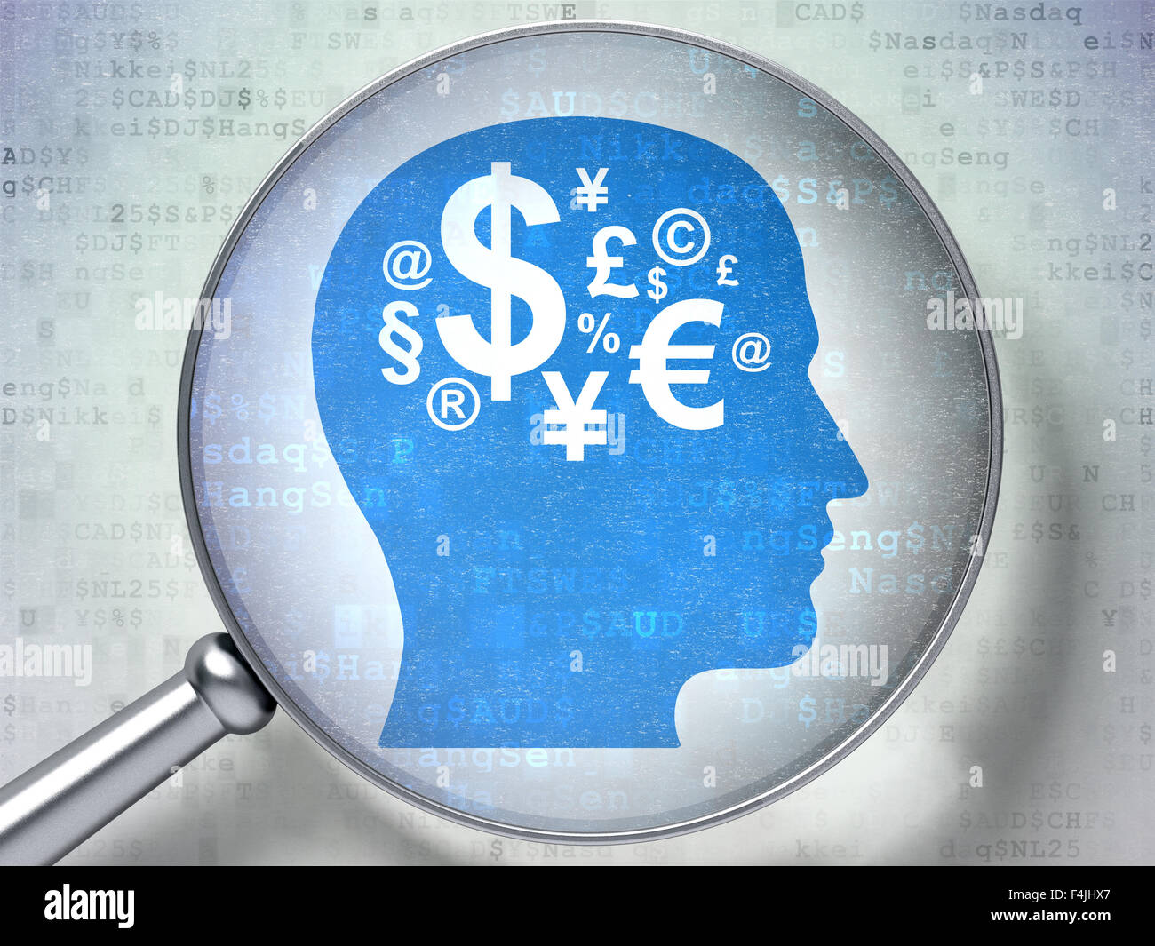 Finance concept: Head With Finance Symbol with optical glass on digital ...
