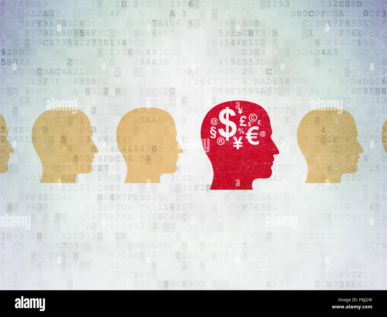 Business concept: head with finance symbol icon on Digital Paper ...