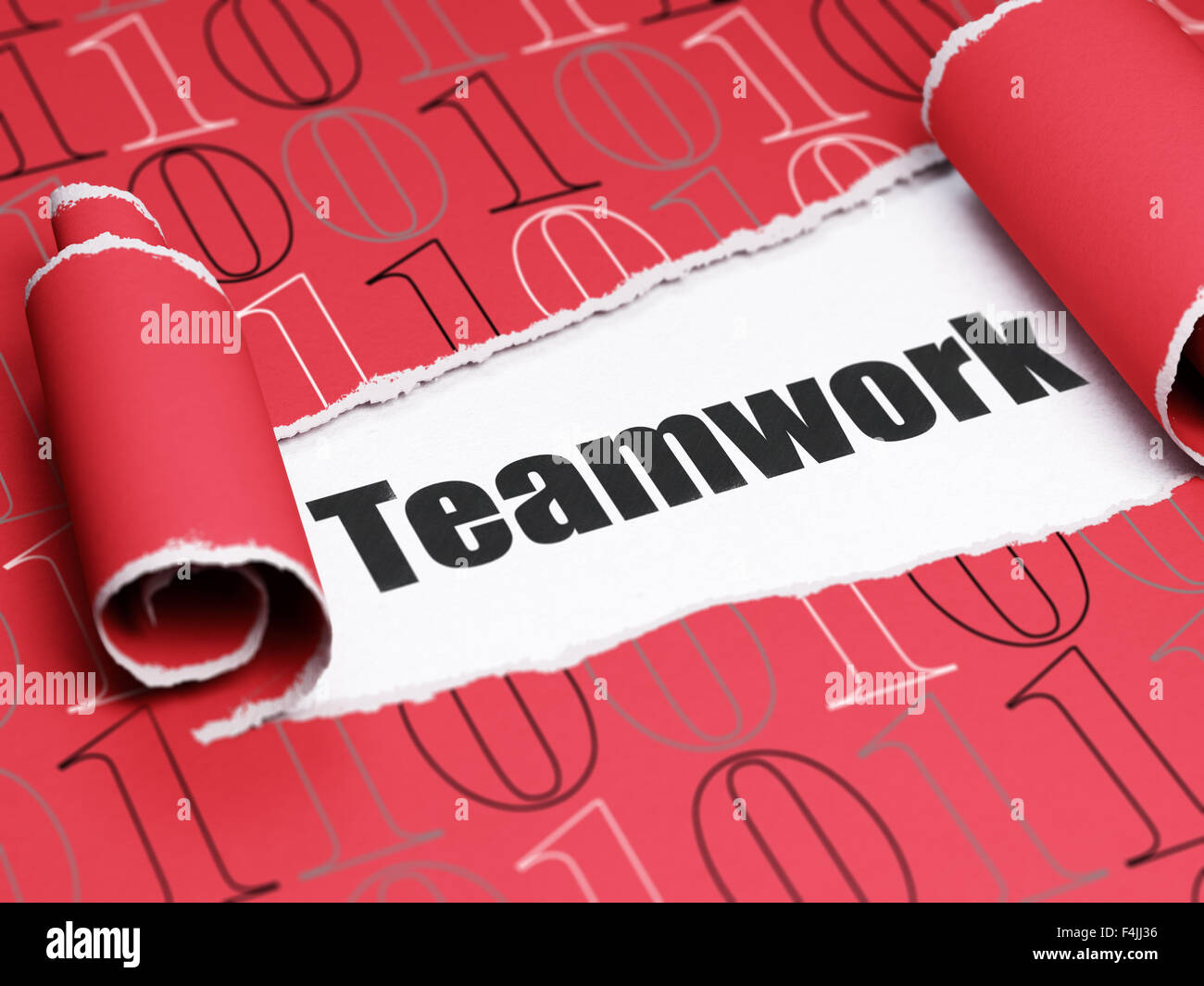 Business concept: black text Teamwork under the piece of torn paper ...