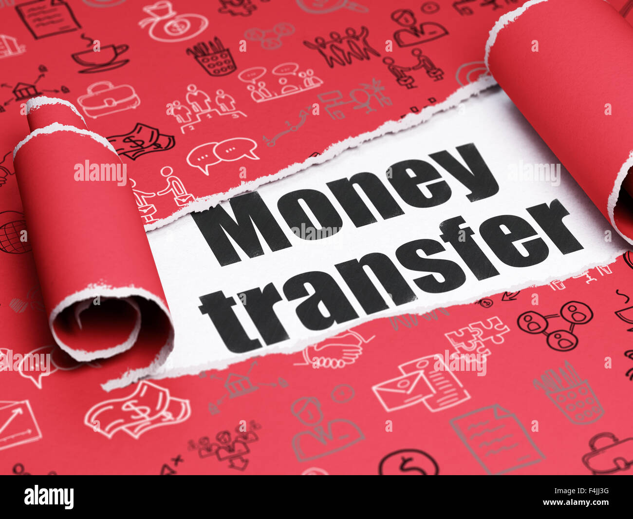 Finance concept: black text Money Transfer under the piece of torn ...