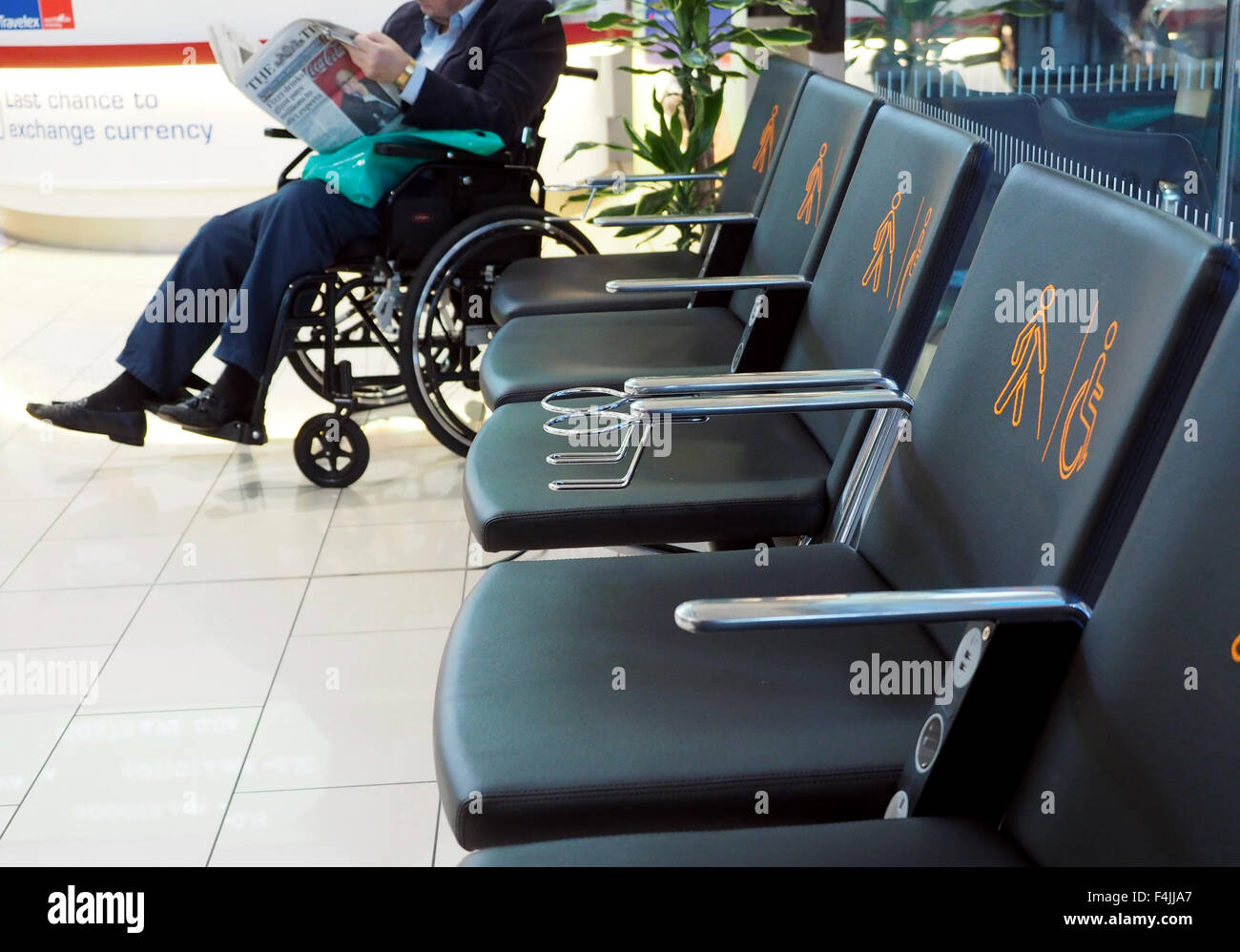 Seating area for elderly and disabled passengers at London City Airport ...
