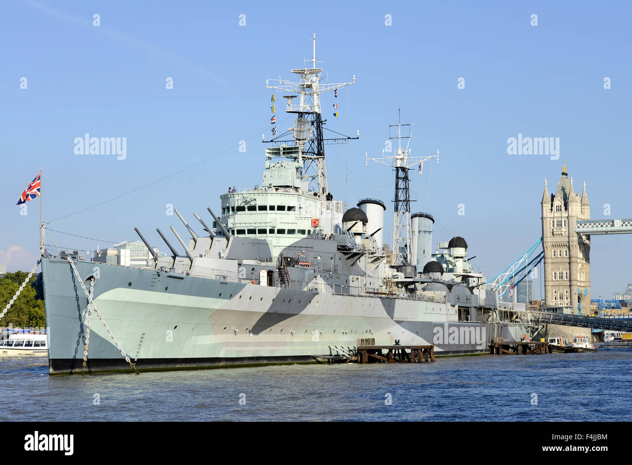 HMS Belfast, London, warship museum on River Thames, London, England ...