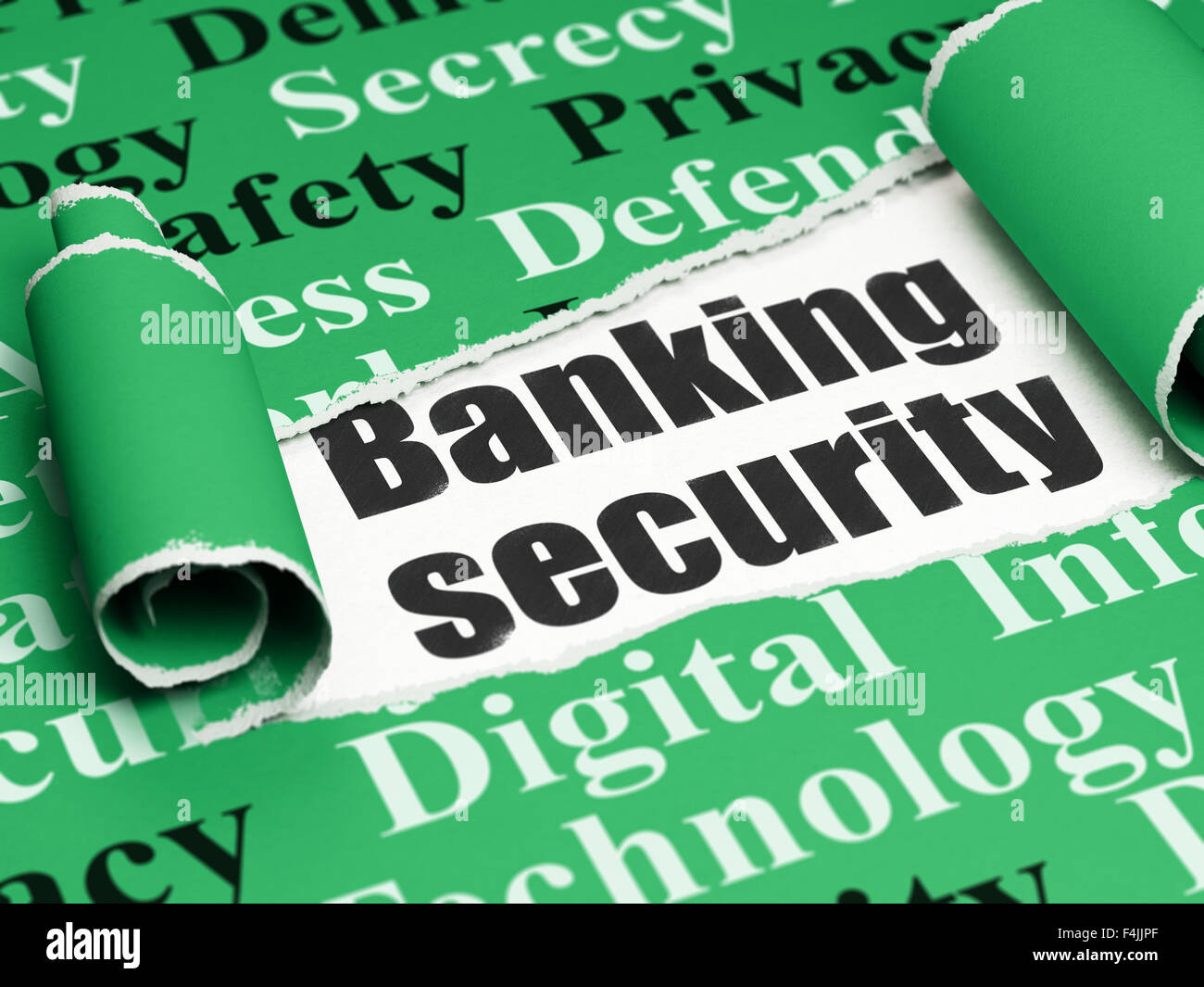 Privacy concept: black text Banking Security under the piece of torn ...