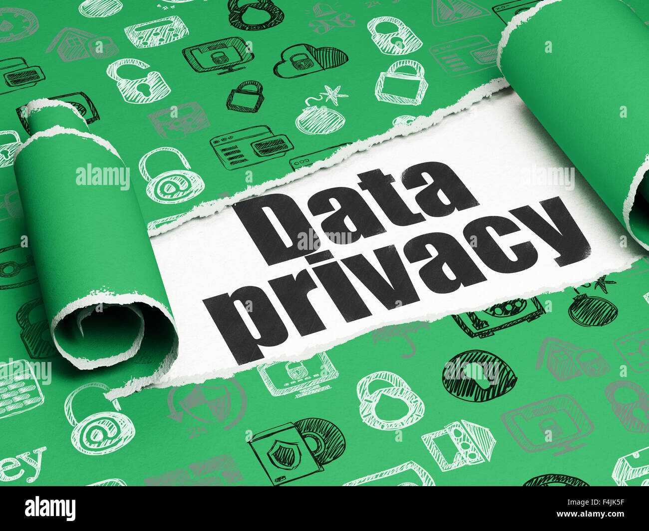 Privacy concept: black text Data Privacy under the piece of torn paper ...