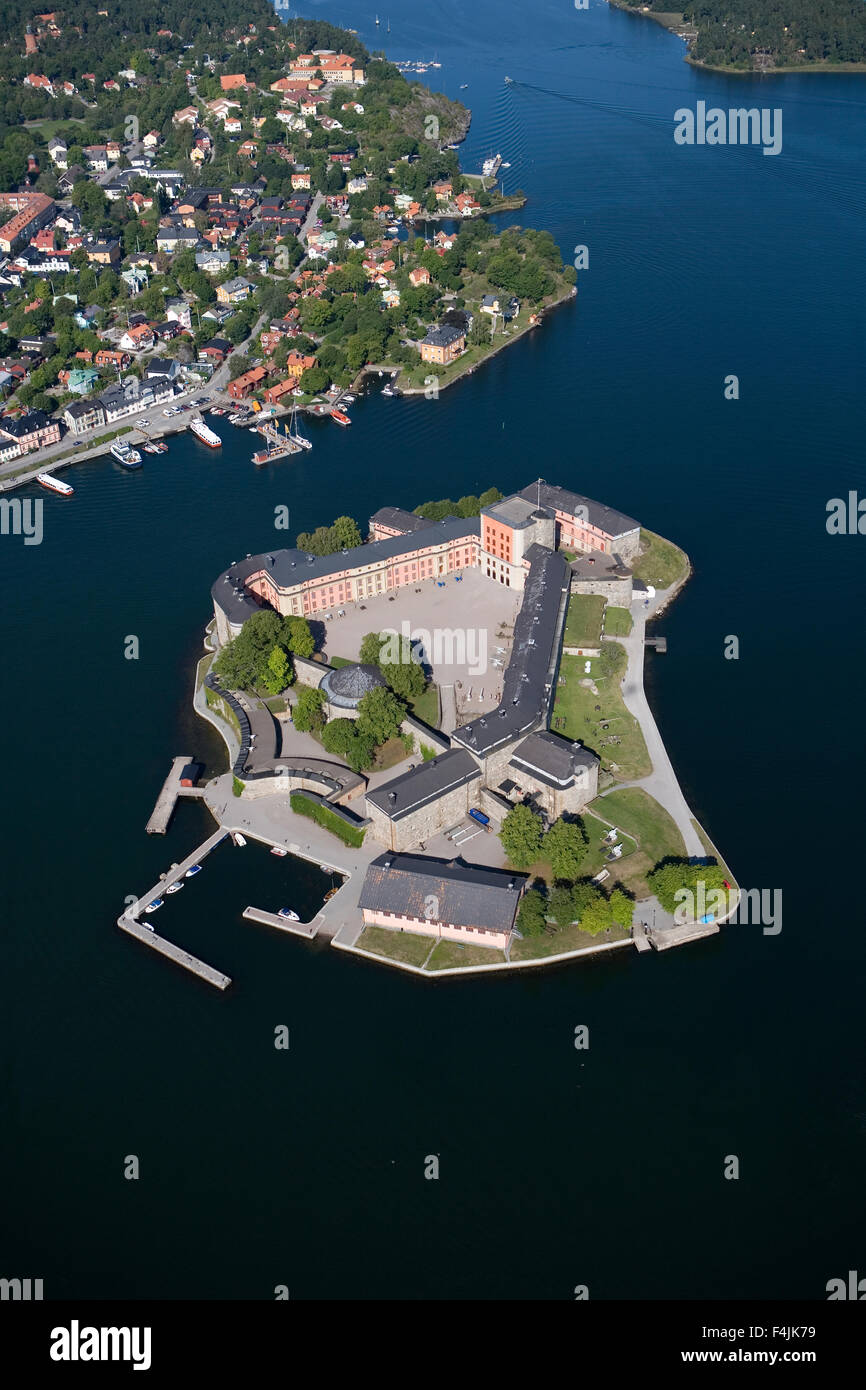 Aerial view of castle on island Stock Photo - Alamy