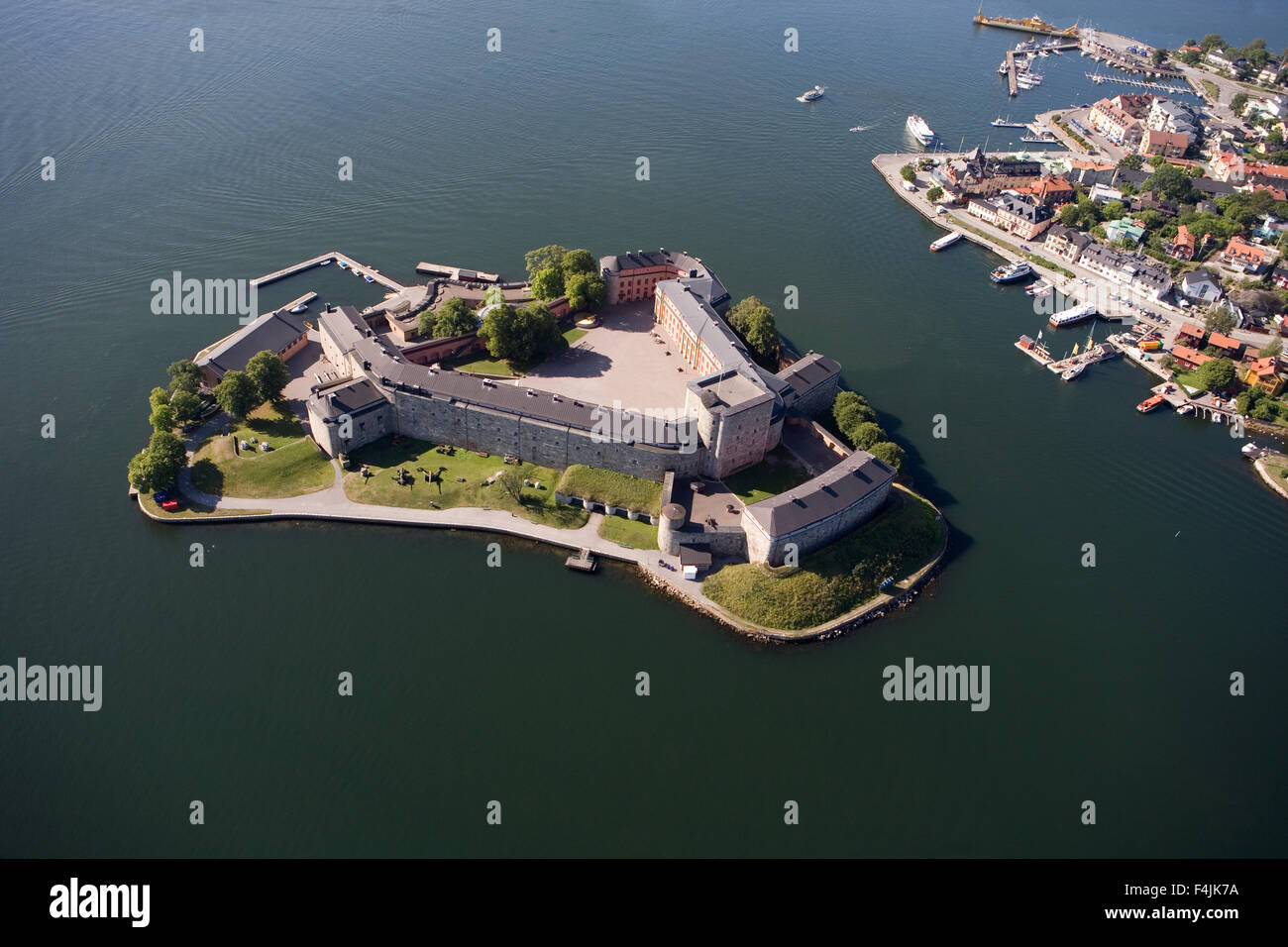 Aerial view of castle on island Stock Photo - Alamy