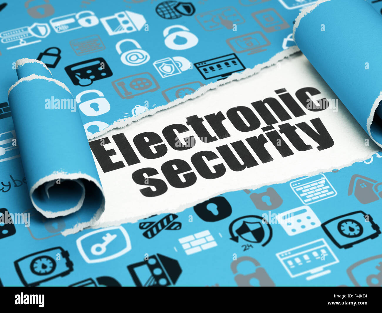 Safety concept: black text Electronic Security under the piece of torn ...