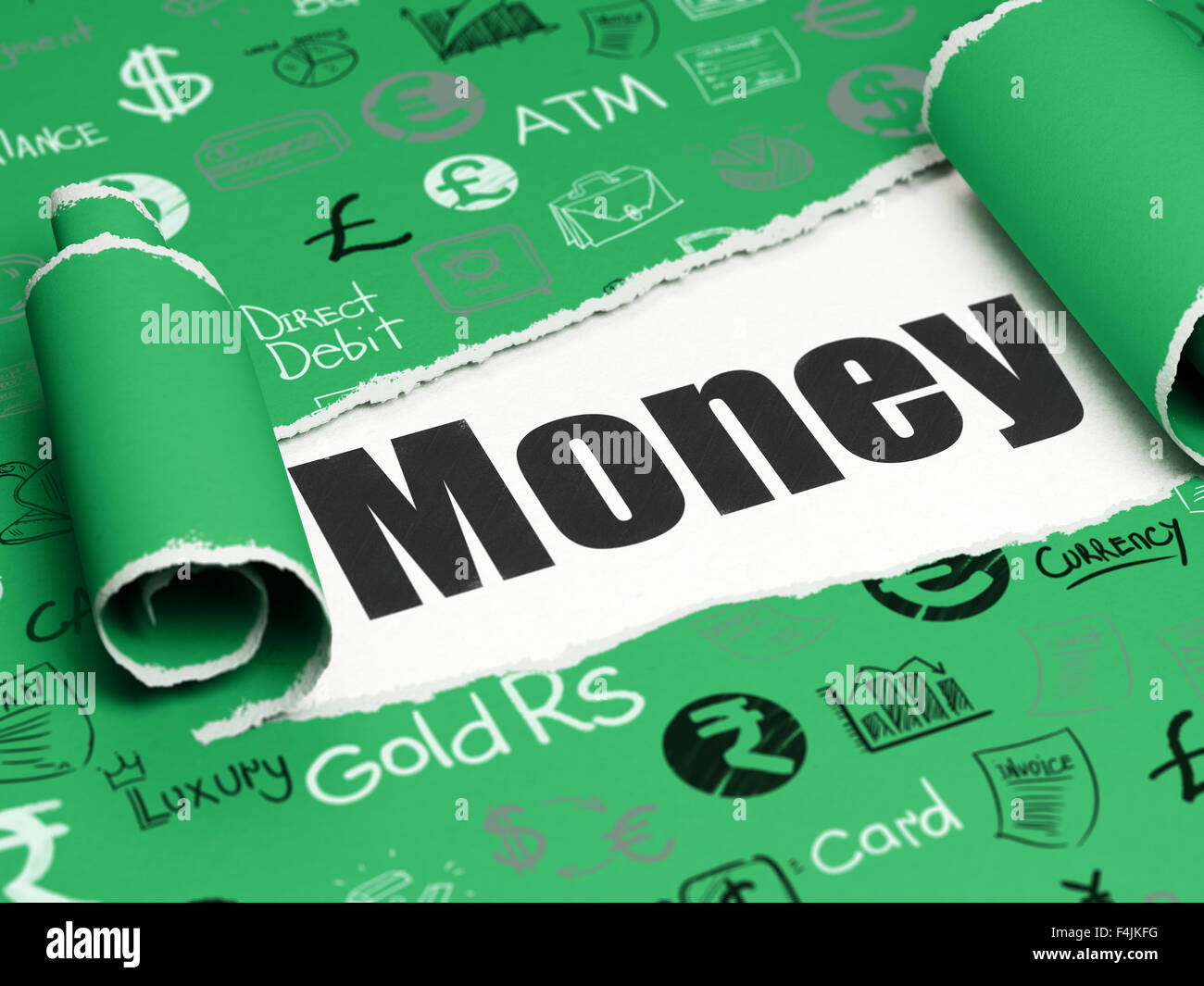 Money concept: black text Money under the piece of torn paper Stock ...