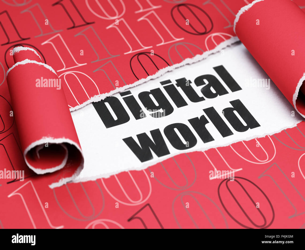 Data concept: black text Digital World under the piece of torn paper ...