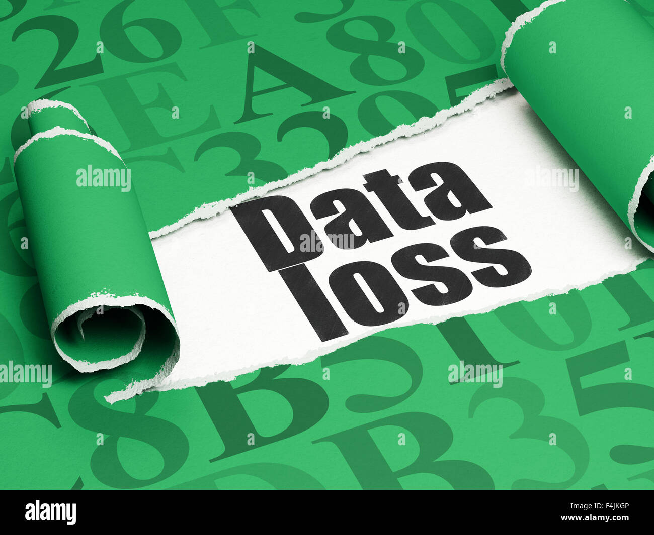 Information concept: black text Data Loss under the piece of torn paper ...