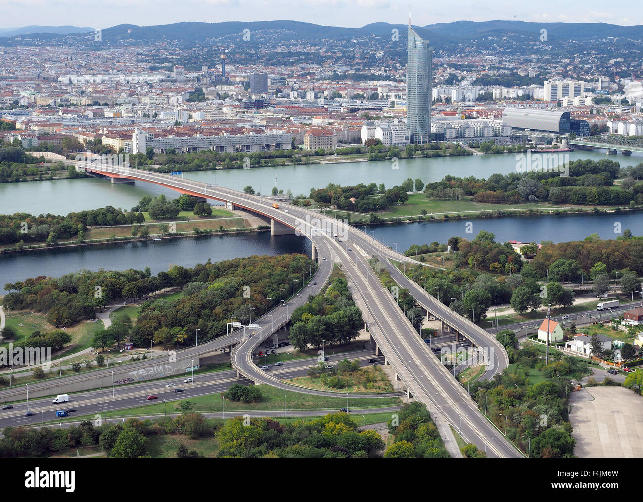 Danube River and in front the New Danube flood relief channel Vienna ...