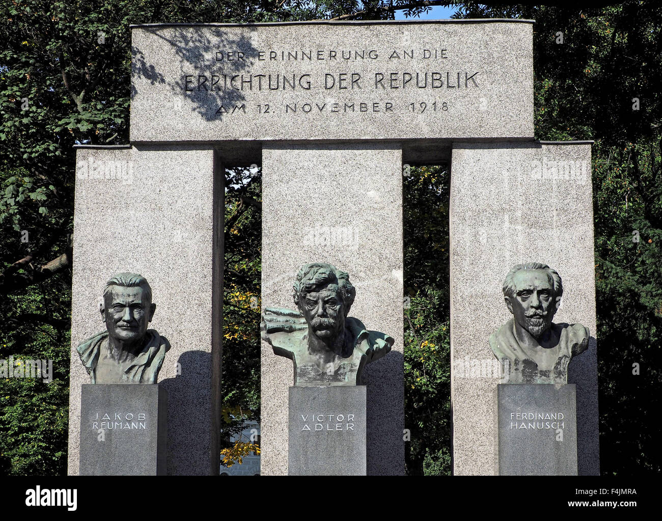 Monument of the Austrian Republic of 1918 with busts of the founders ...
