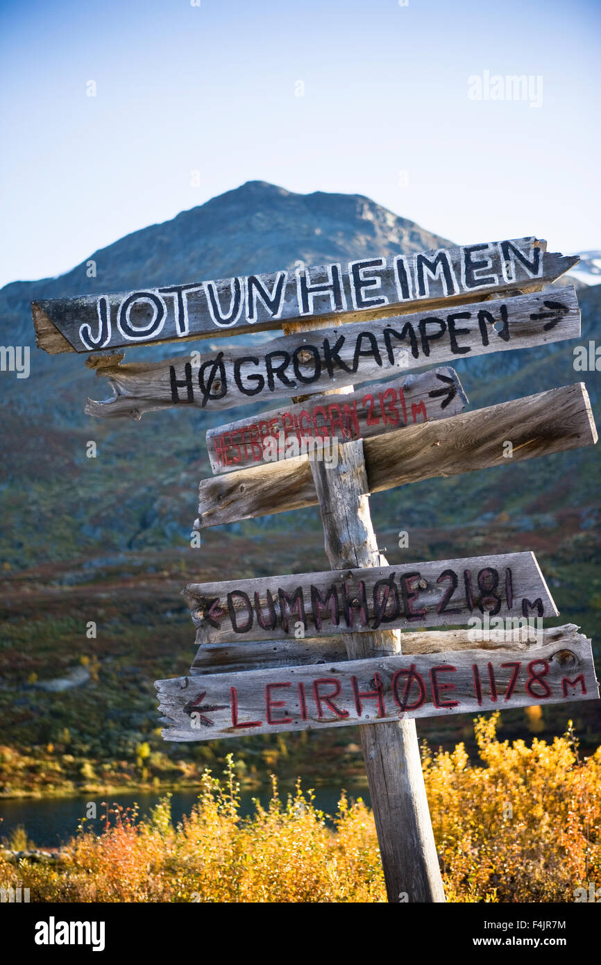 Direction sign on wooden pole in mountains Stock Photo - Alamy