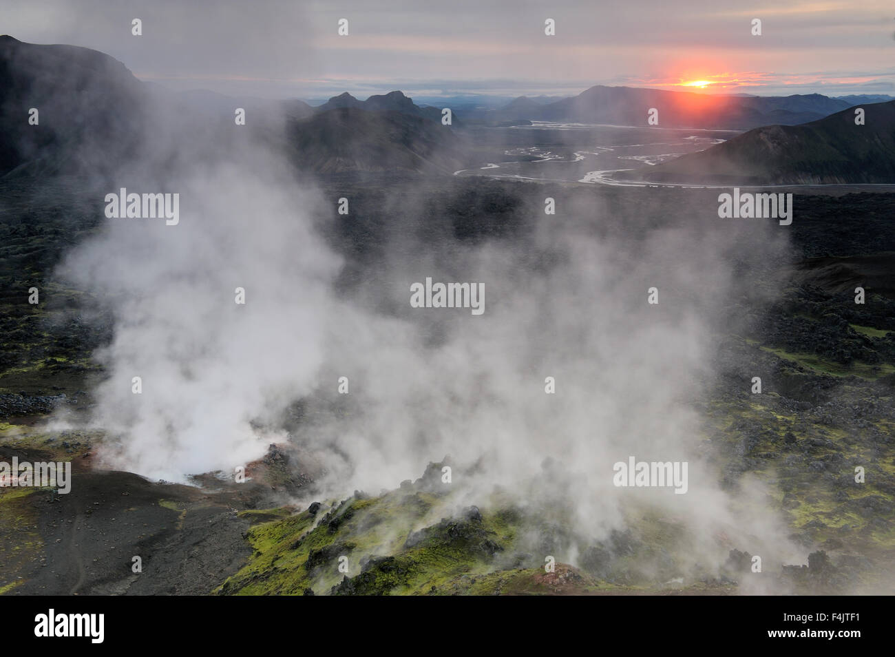 View of hot spring and sunrise Stock Photo - Alamy