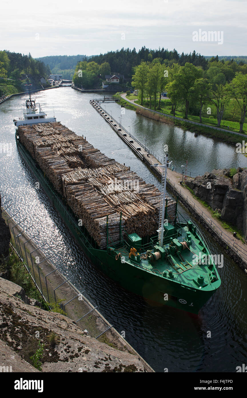 Ship carrying timber Stock Photo - Alamy