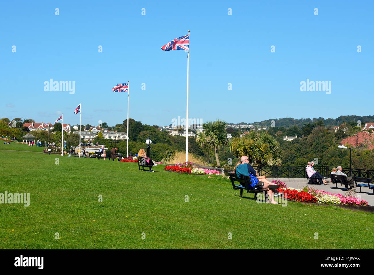 People enjoying the sunshine on Babbacombe Downs on a hot sunny ...