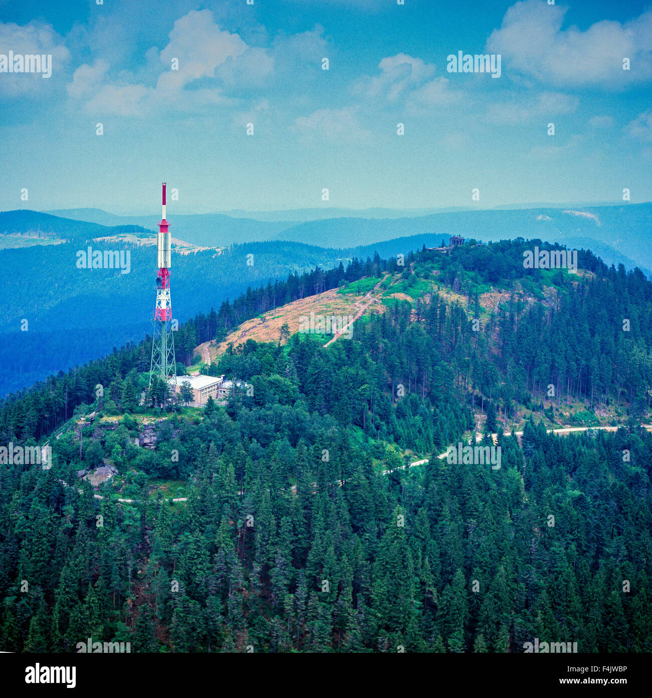 Aerial view of TV tower atop Mount Donon, Vosges mountains, Bas-Rhin ...