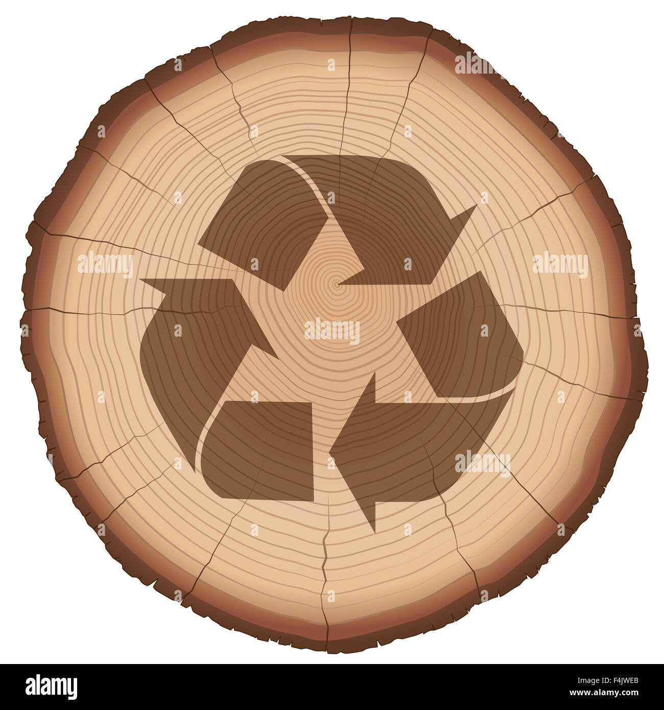 Recycling symbol on a wood slice. Illustration over white background ...