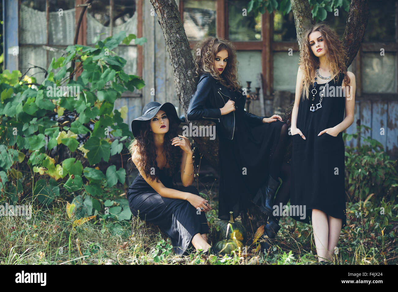 three vintage women as witches Stock Photo - Alamy