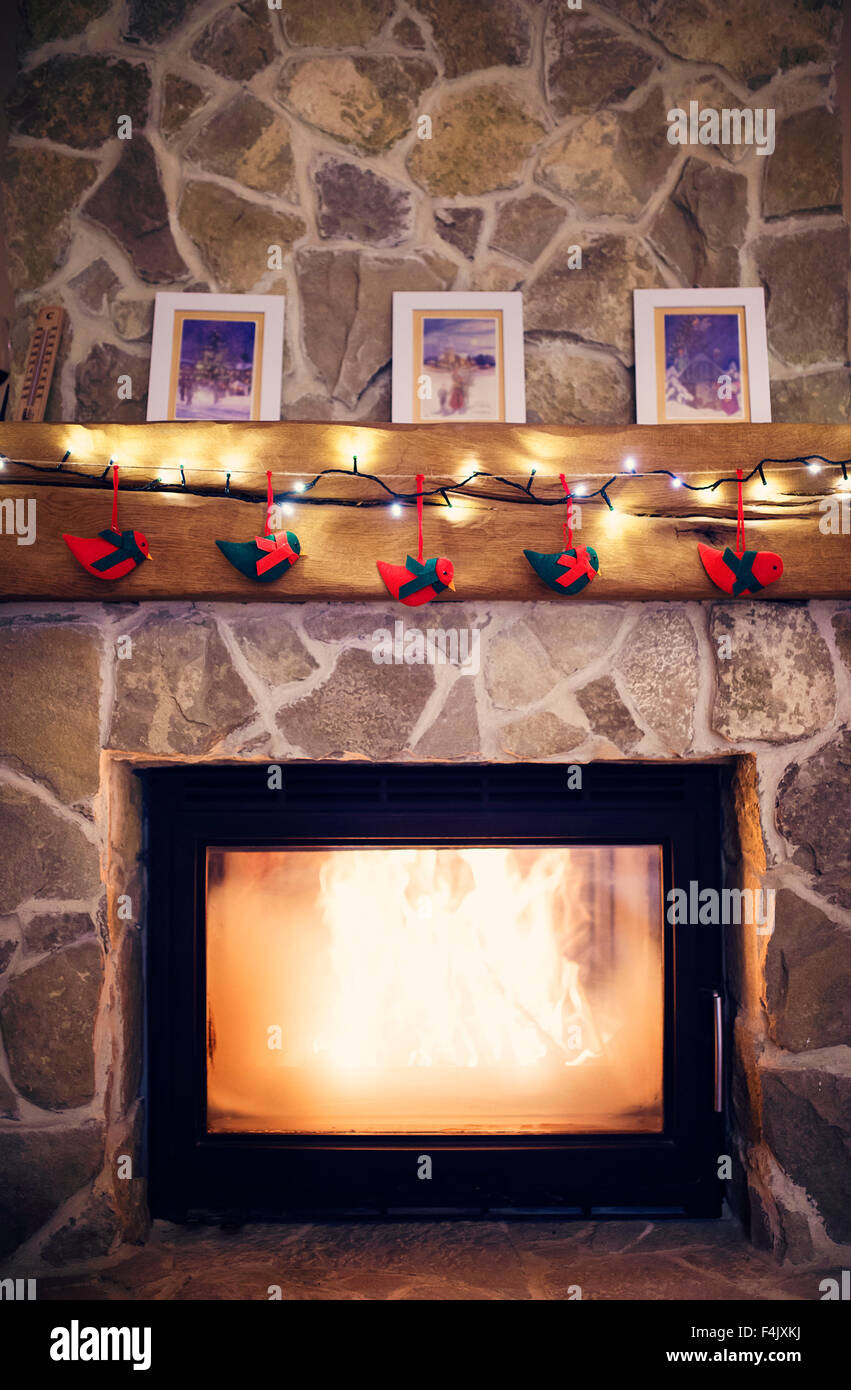 Fireplace at Christmas Stock Photo - Alamy