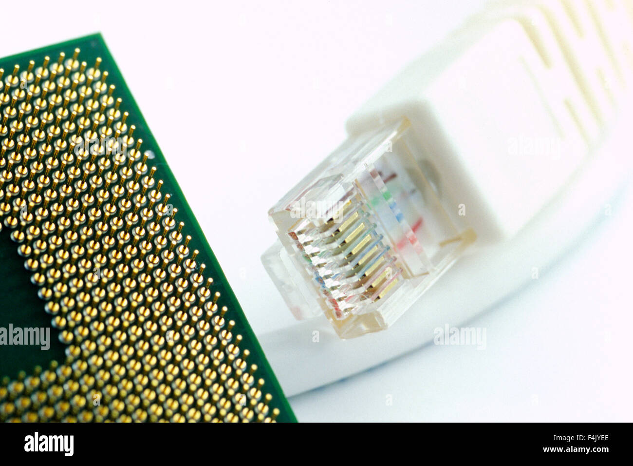 Network Connection Plugs Close up and Computer Chip Stock Photo - Alamy