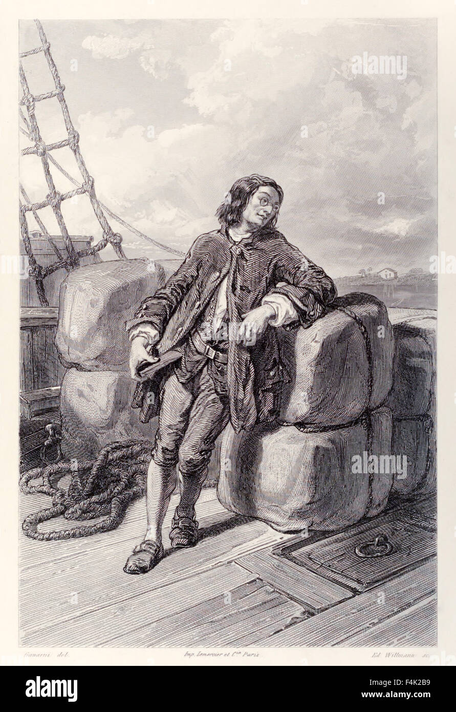 Captain Lemuel Gulliver at sea on his merchant ship, from French ...