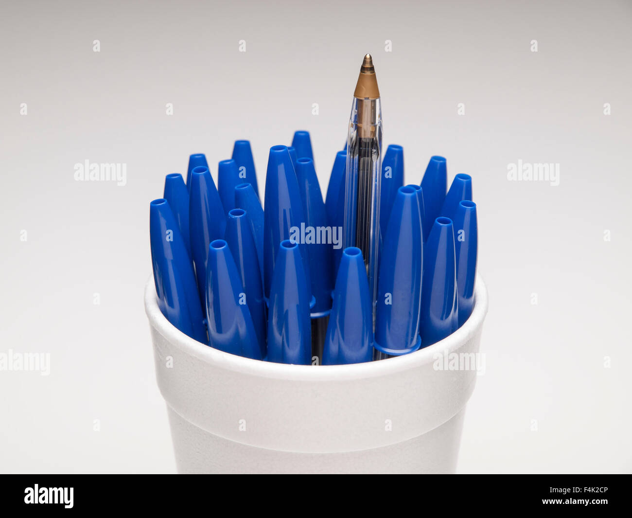 Bic Crystal Blue pens in white pencil case Stock Photo - Alamy