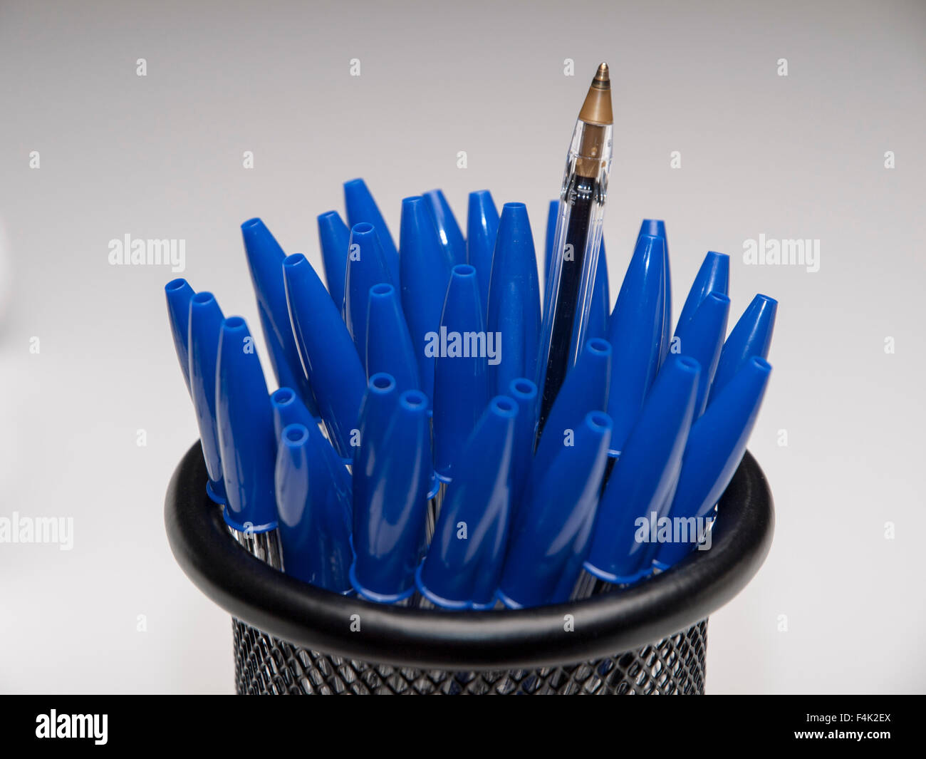 Bic Crystal Blue pens in black pencil case Stock Photo - Alamy