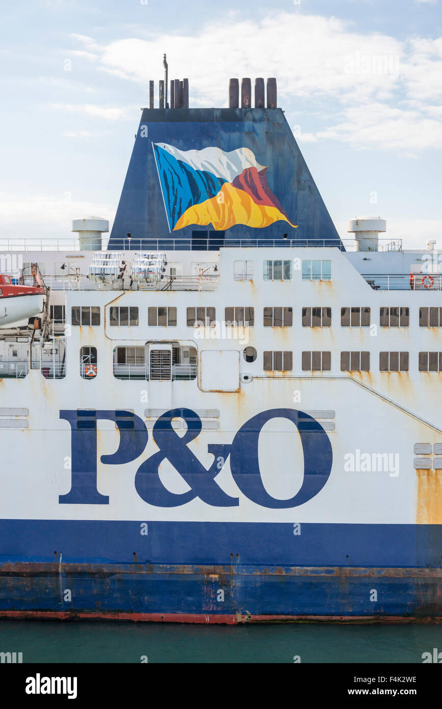 A close up of a P and O or P&O ferry showing the funnel and logo Stock ...