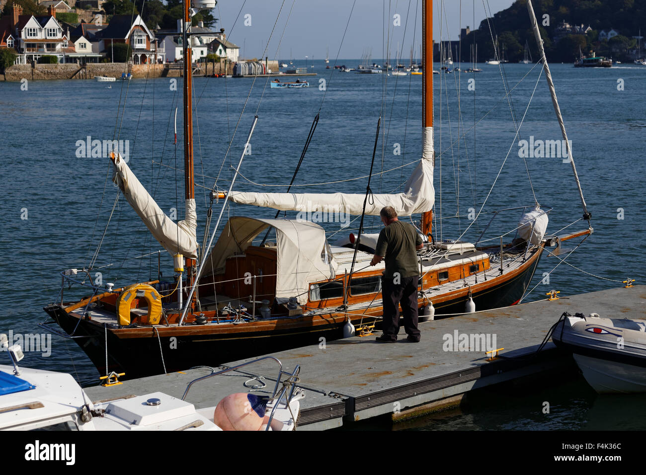Small Yacht at a Floating Jetty on the River Dart Dartmouth Stock Photo ...