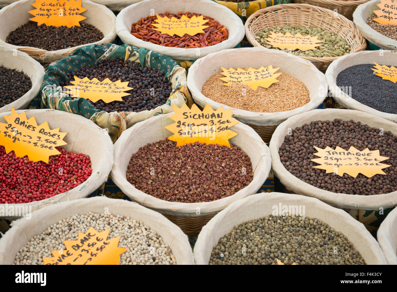 Colourful spices and peppers for sale in a market in France Stock Photo ...