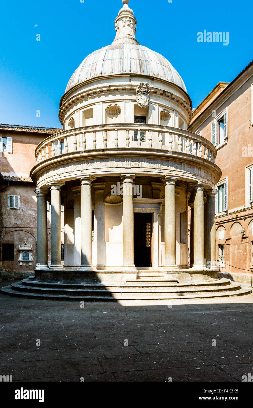 Rome, Italy - August 7, 2015: The Tempietto by Donato Bramante next to ...