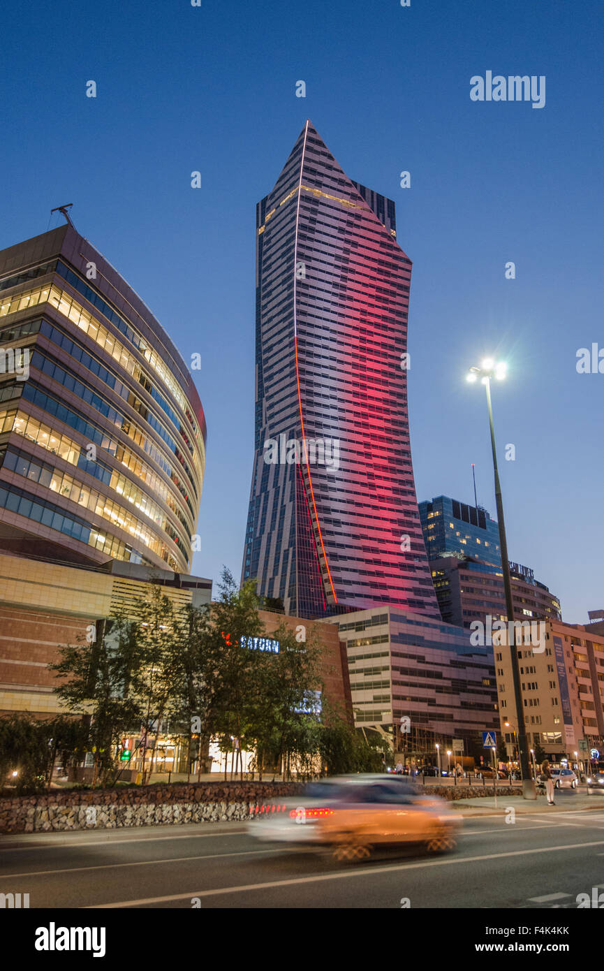 Zlota 44 lit up in Warsaw, Poland Stock Photo - Alamy