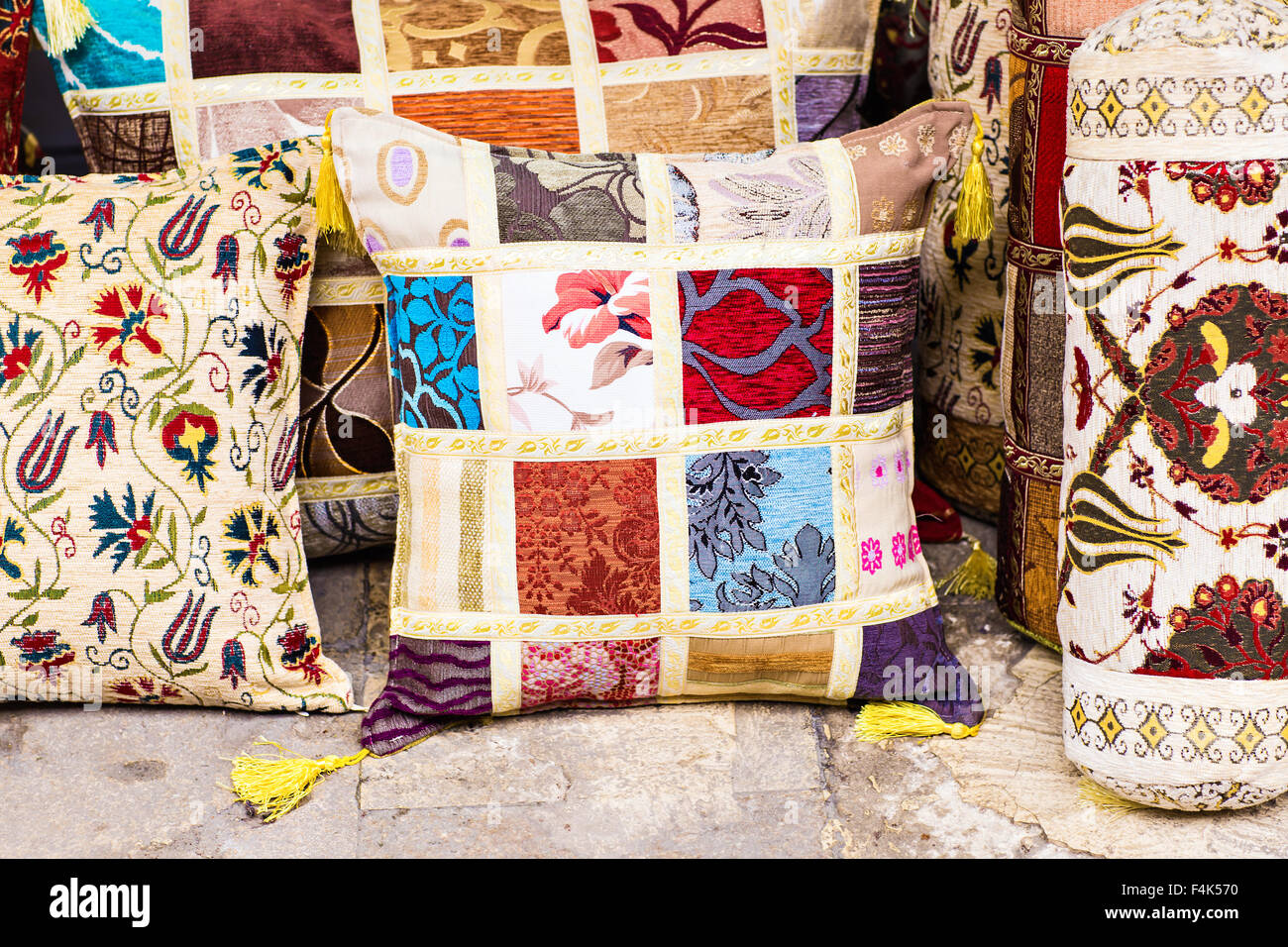 Turkish traditional cushions at Grand Bazaar in Istanbul Stock Photo ...