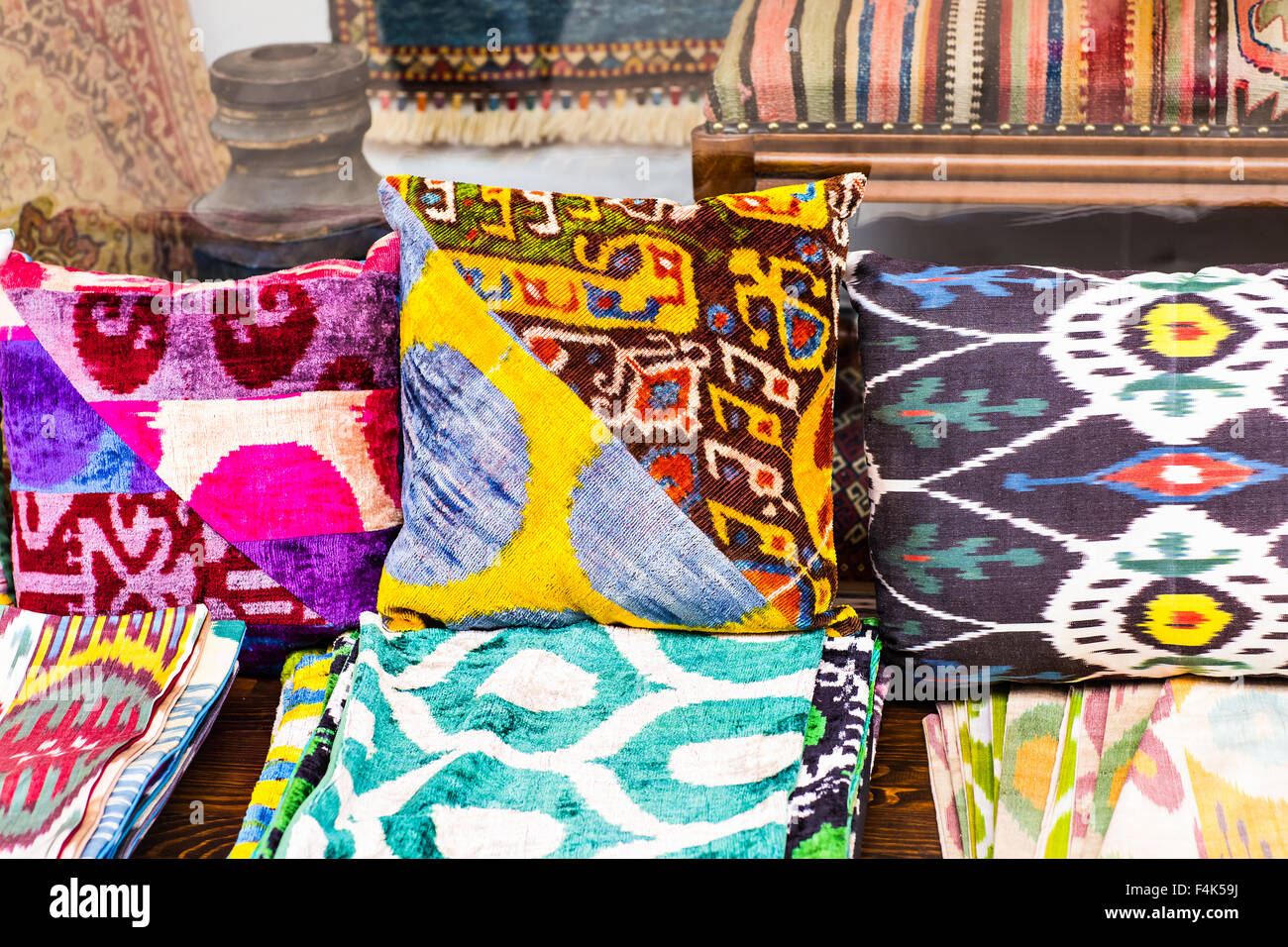 Turkish traditional cushions at Grand Bazaar in Istanbul Stock Photo ...