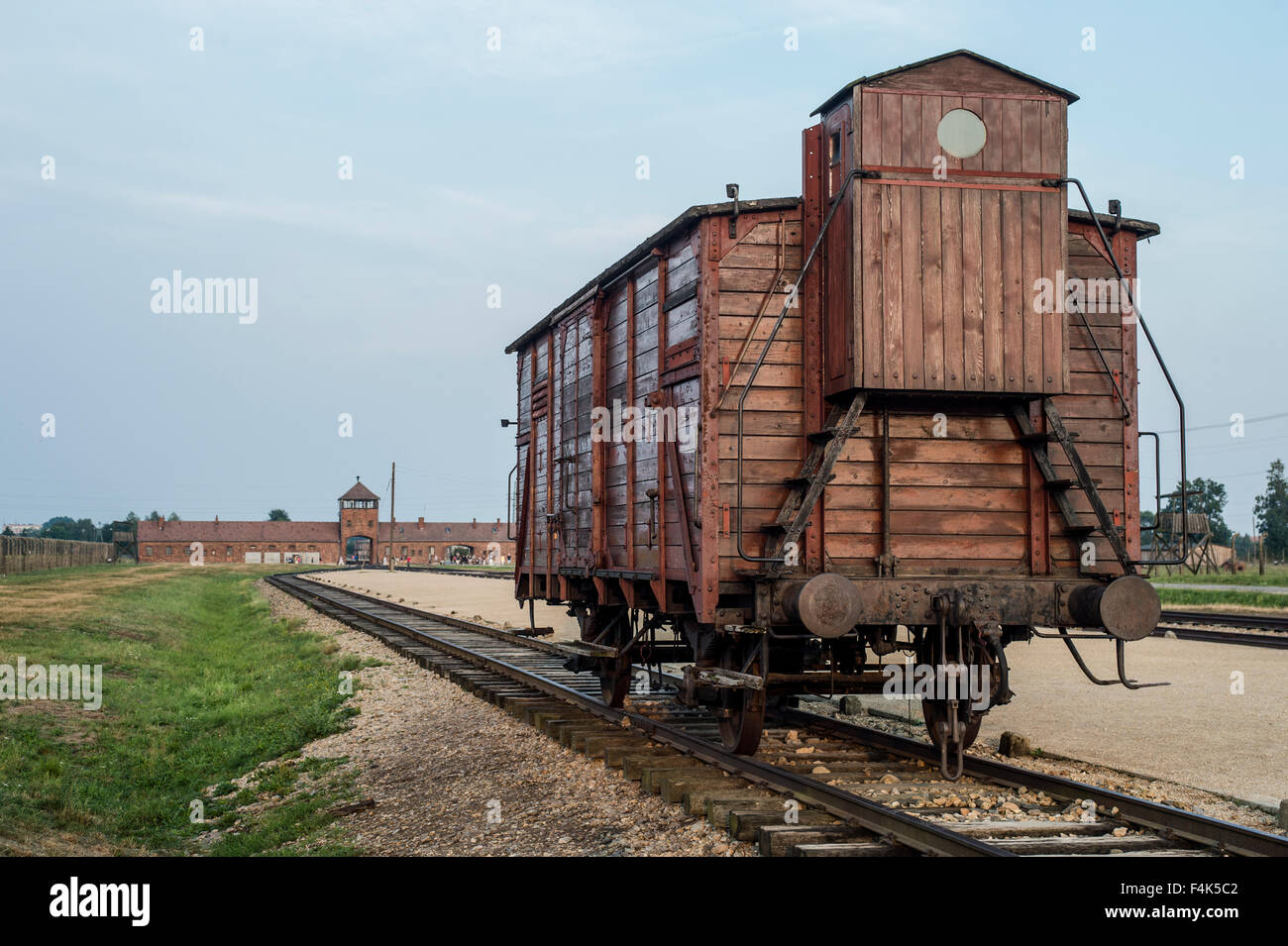 A train used for carrying Jews at the entrance of Auschwitz II-Birkenau ...