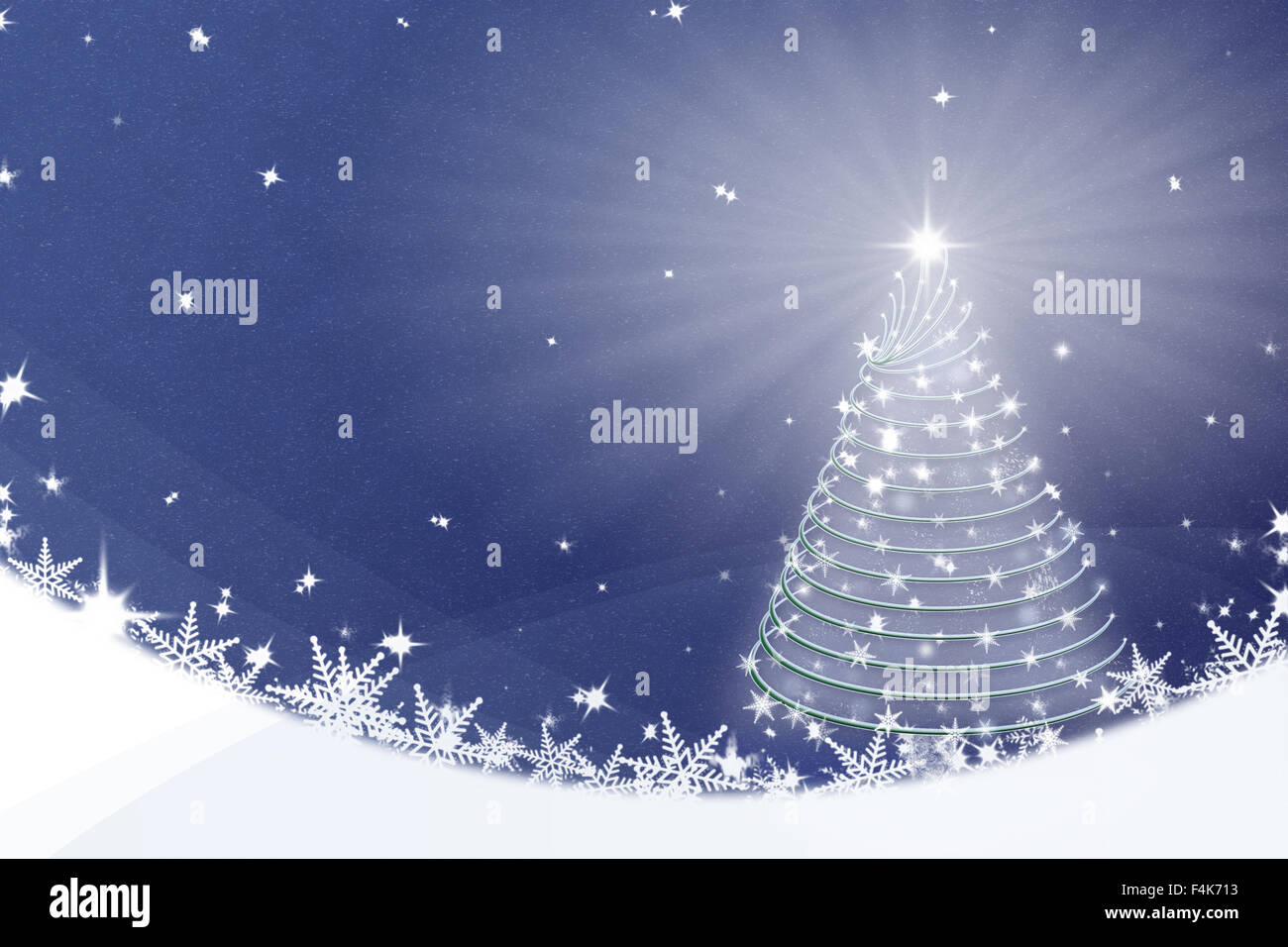 Magic Christmas tree background illustration on blue Stock Photo - Alamy